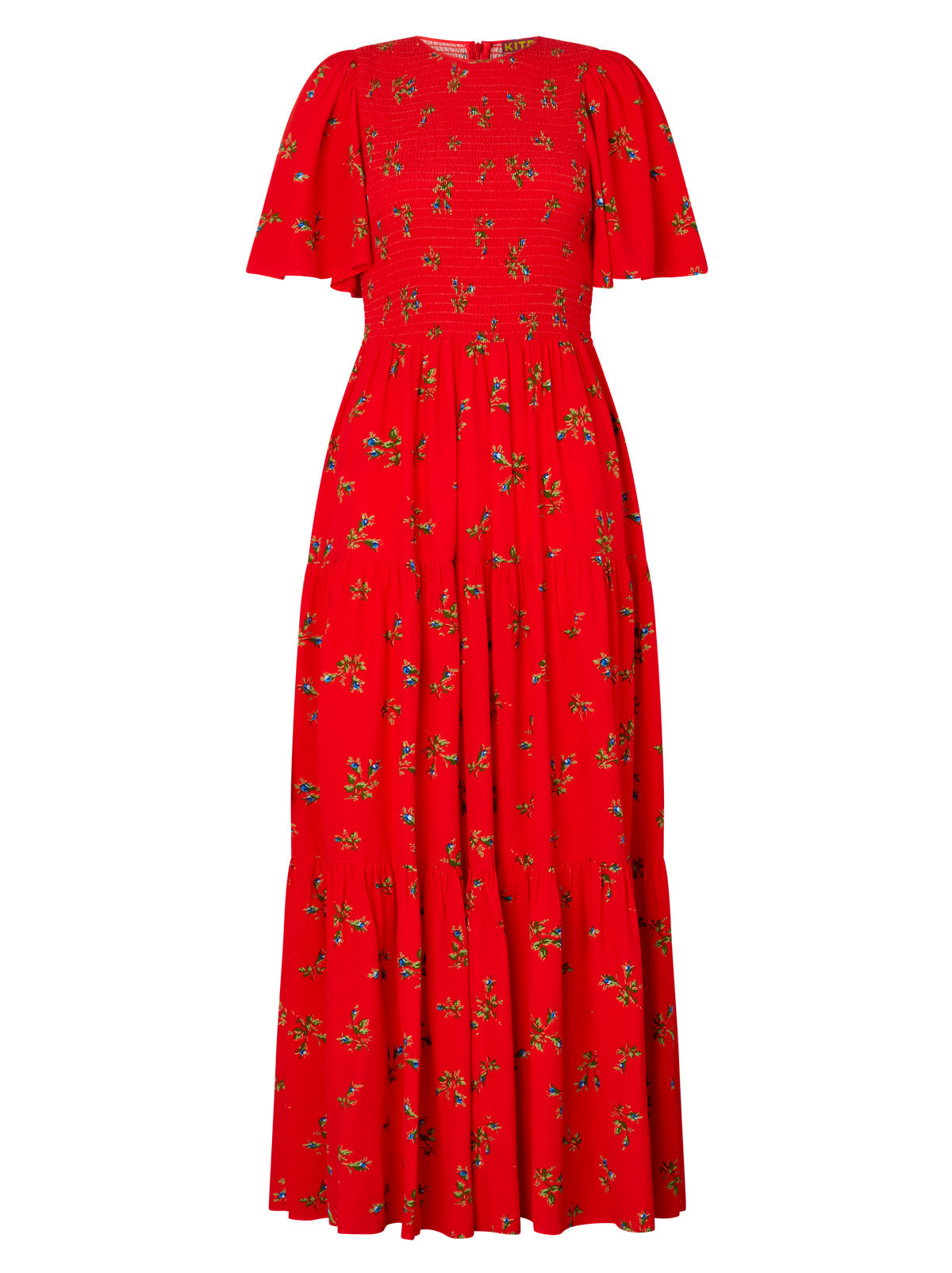 Bridget Red Rosebud Shirred Maxi Dress | KITRI Studio