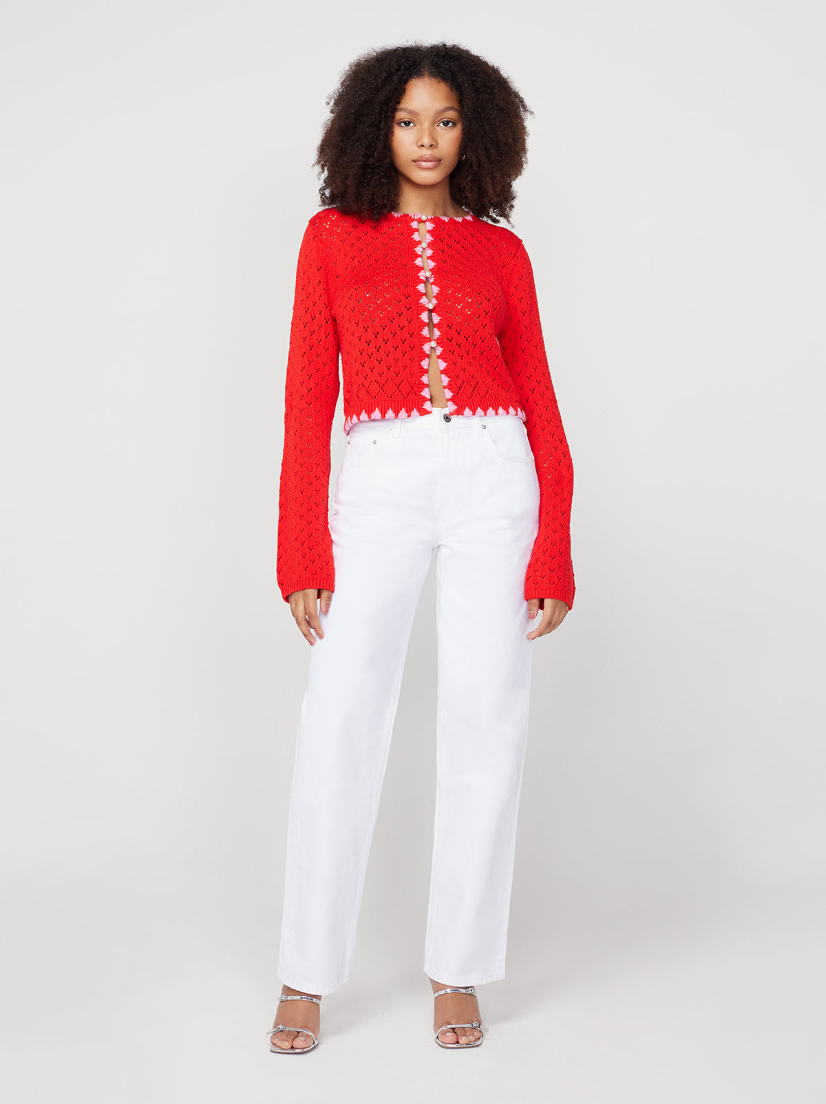 Carmel Red Pointelle Knit Cardigan | KITRI Studio