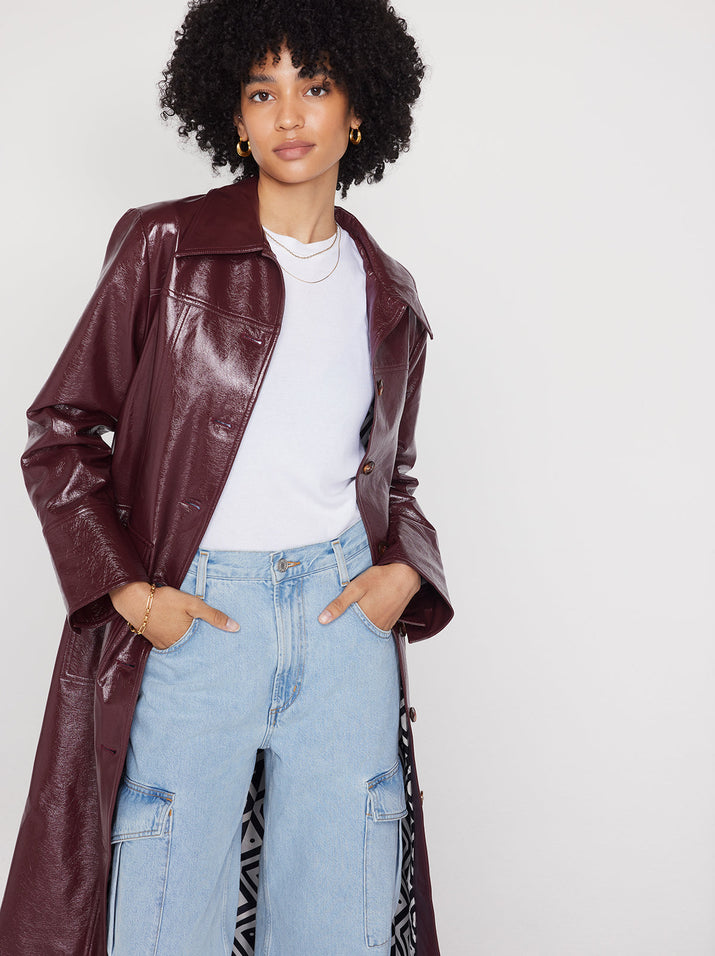 Dominique Chocolate Vinyl Coat | KITRI Studio