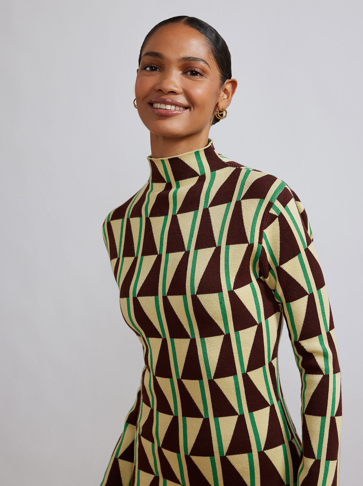 Logan Chocolate Tile Print Knit Mini Dress | KITRI Studio