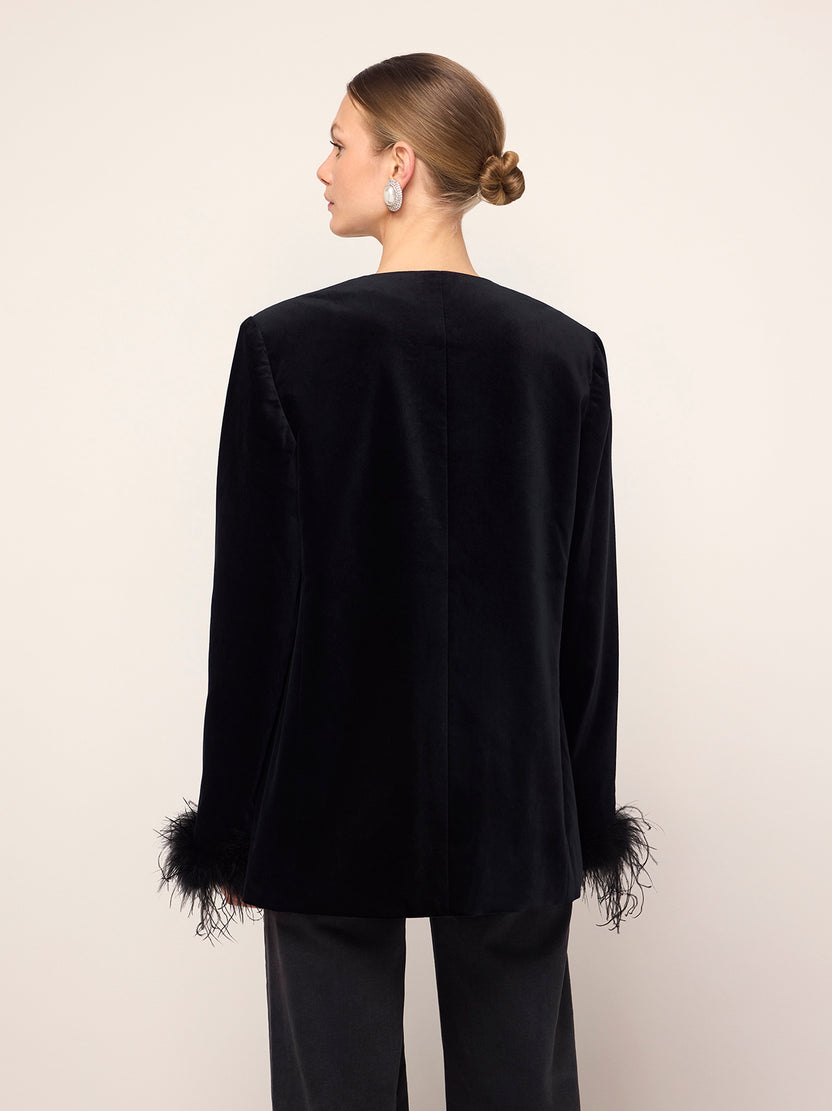 Marlene Black Velvet Feather Blazer | KITRI Studio