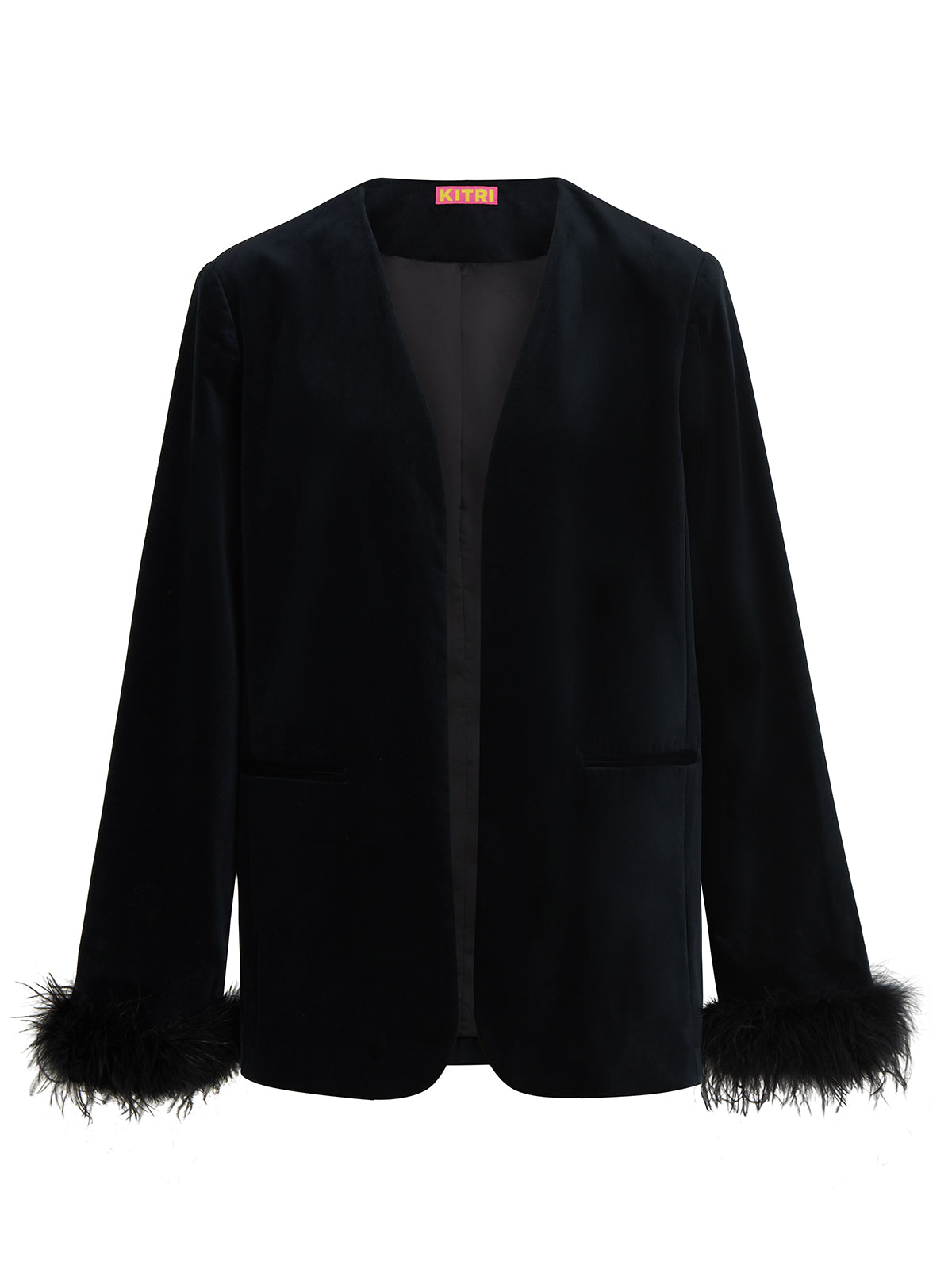 Marlene Black Velvet Feather Blazer | KITRI Studio