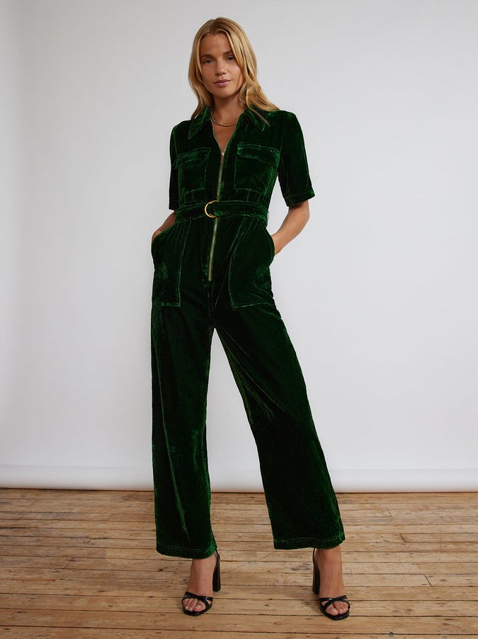 Serena Green Velvet Jumpsuit | KITRI Studio