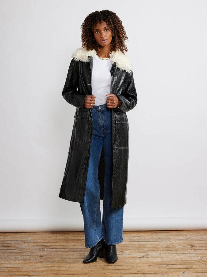 Simone Black Vinyl Coat | KITRI Studio