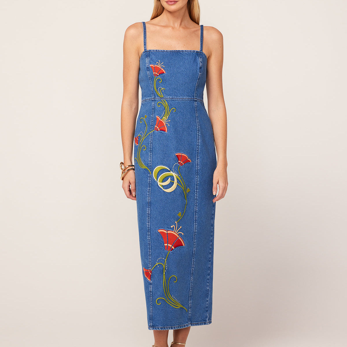 Ursula Embroidered Denim Midi Dress | KITRI Studio