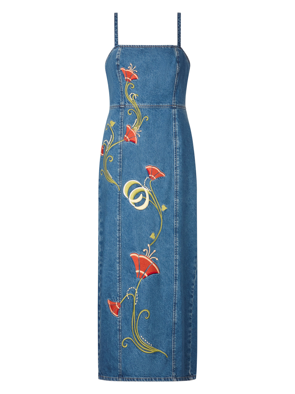 Ursula Embroidered Denim Midi Dress | KITRI Studio